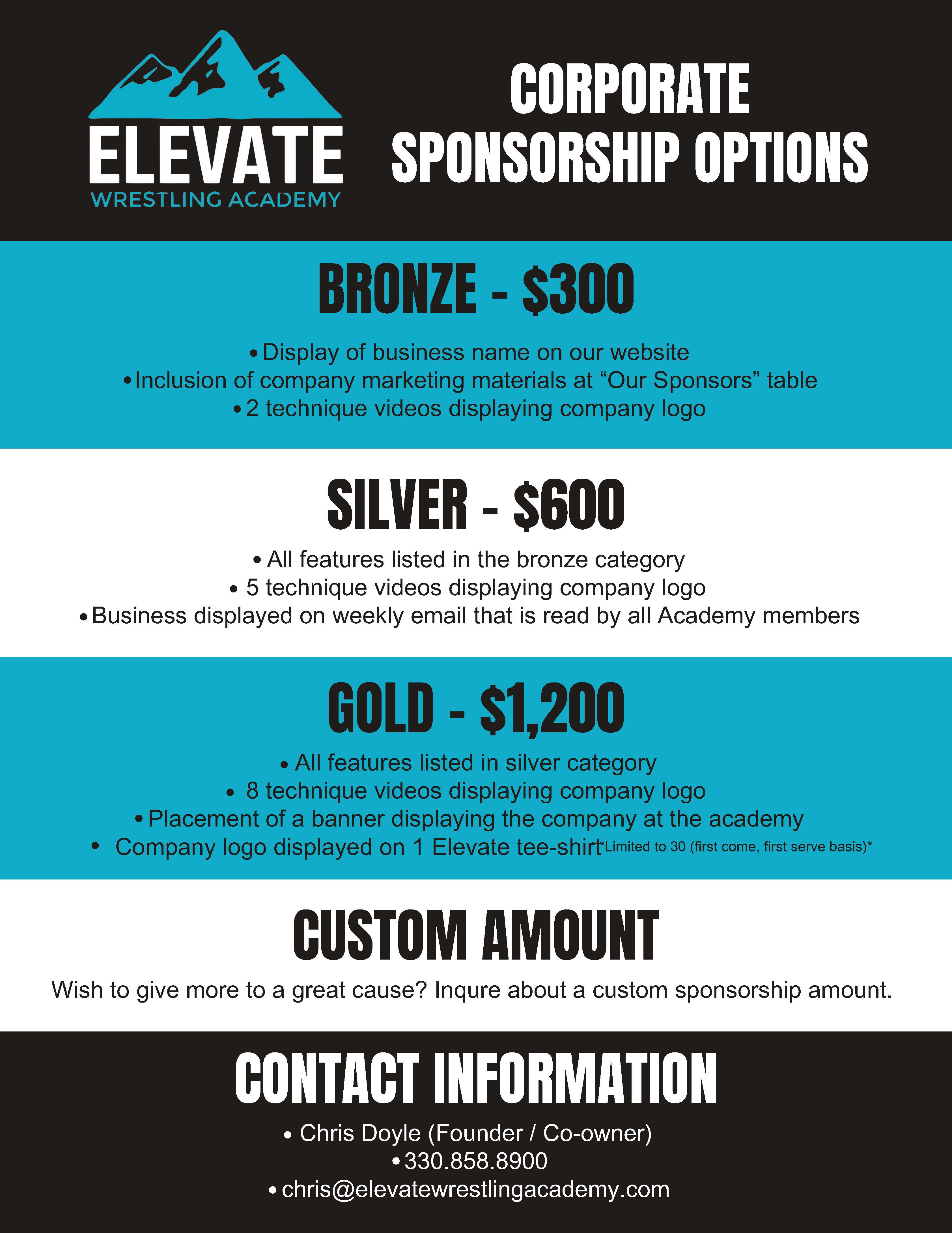 Sponsorship Info – elevatewrestlingacademy